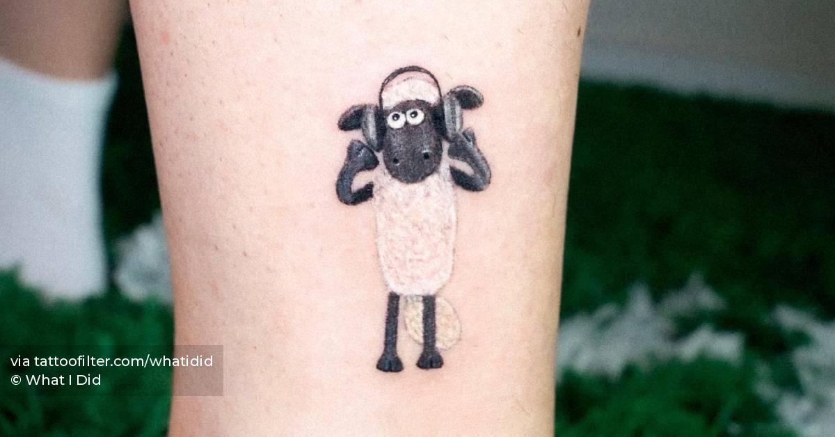 Shaun the Sheep tattoo located on the ankle, cartoon
