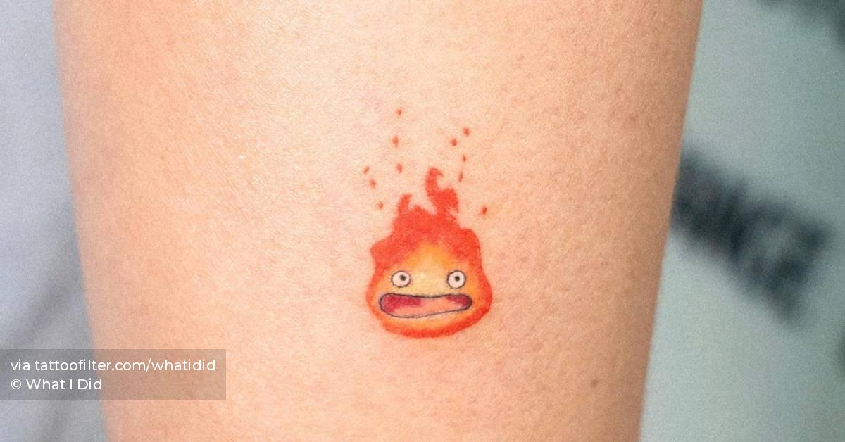 Little Calcifer tattoon located on the forearm, cartoon