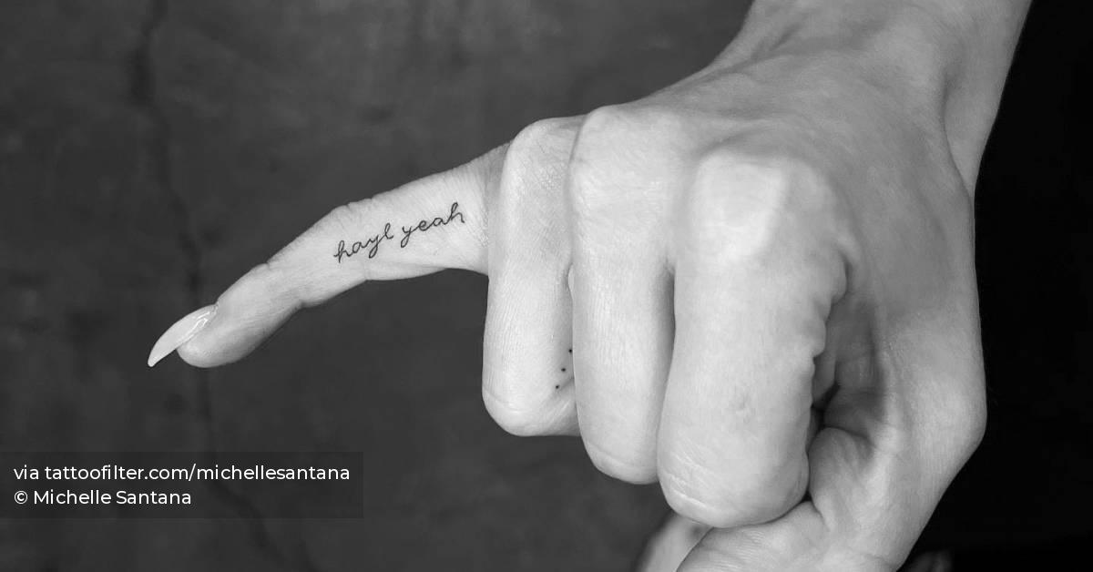 "Hayl yeah" lettering tattoo located on Hayley Atwell's