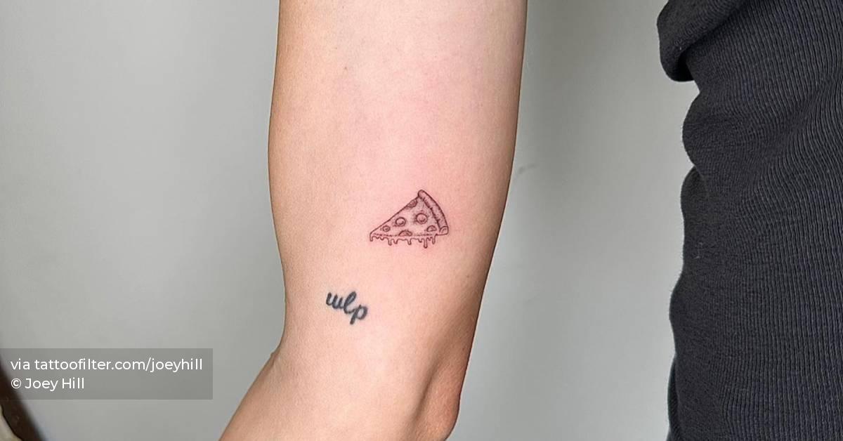 Single needle pepperoni pizza tattooed on the inner