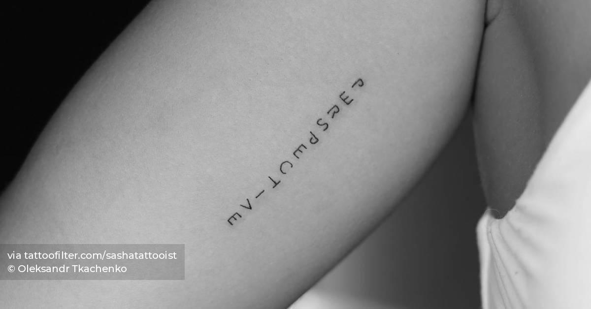 Tattoo of the word "perspective" located on the inner