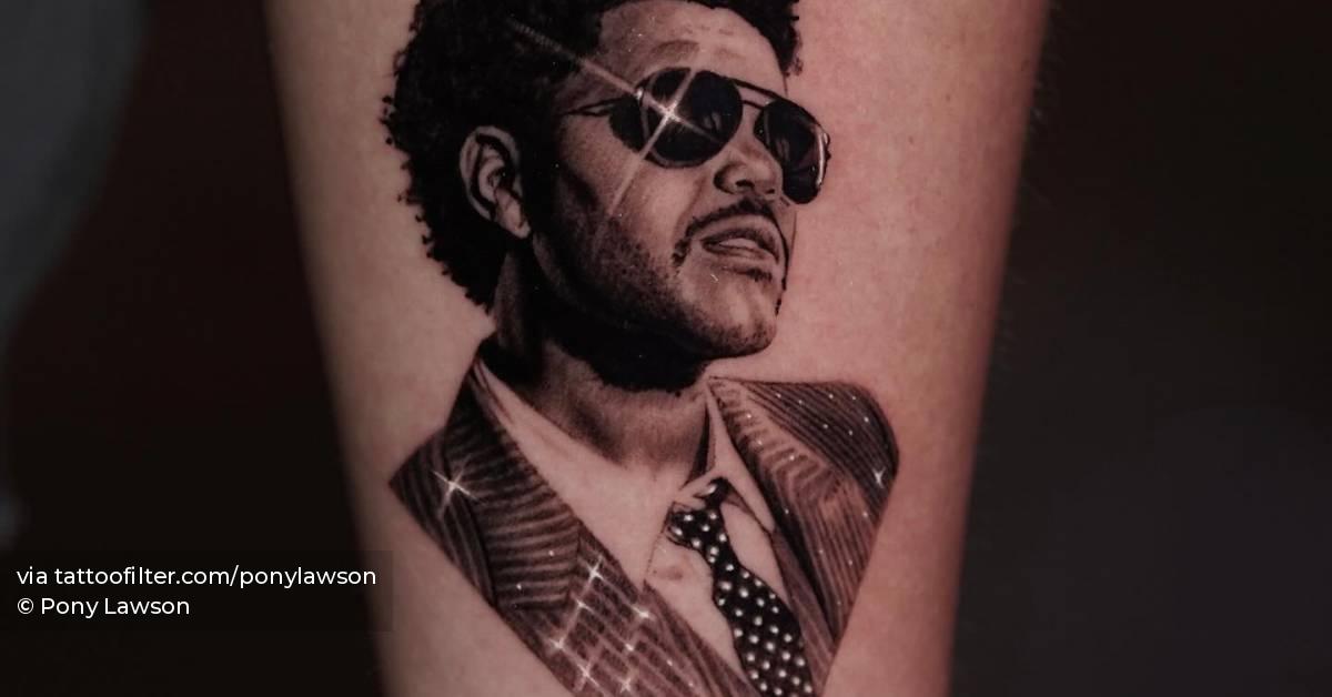 Micro-realistic style The Weeknd portrait tattoo done