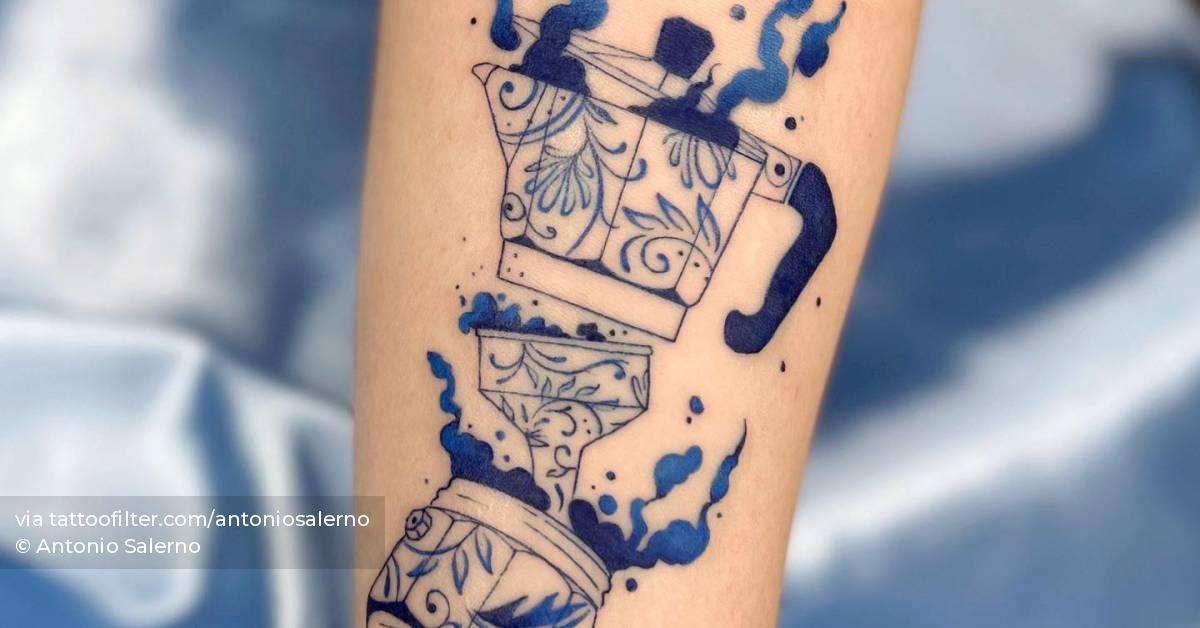 Moka pot tattoo located on the inner forearm,