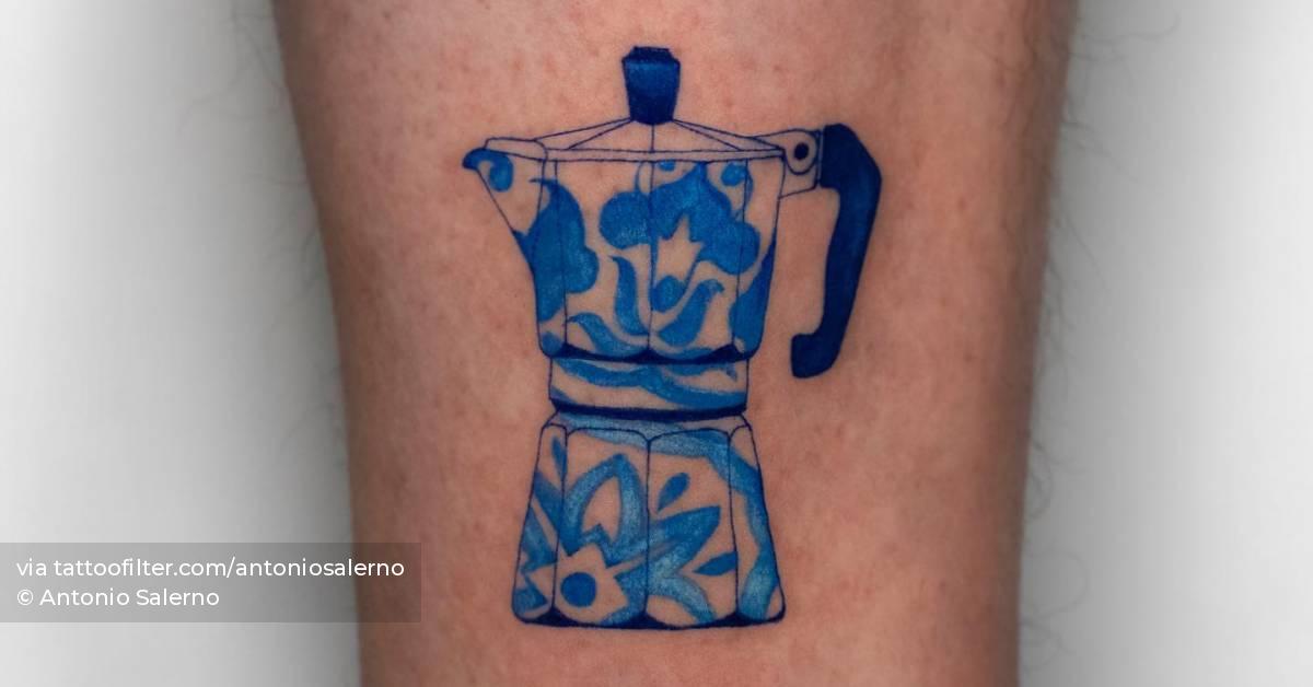 Contemporary style moka pot tattoo located on the