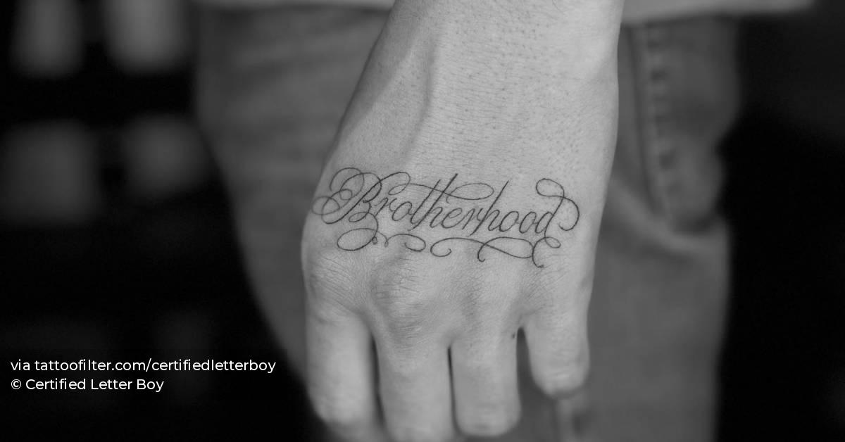 Tattoo of the word "brotherhood" located on Cruz