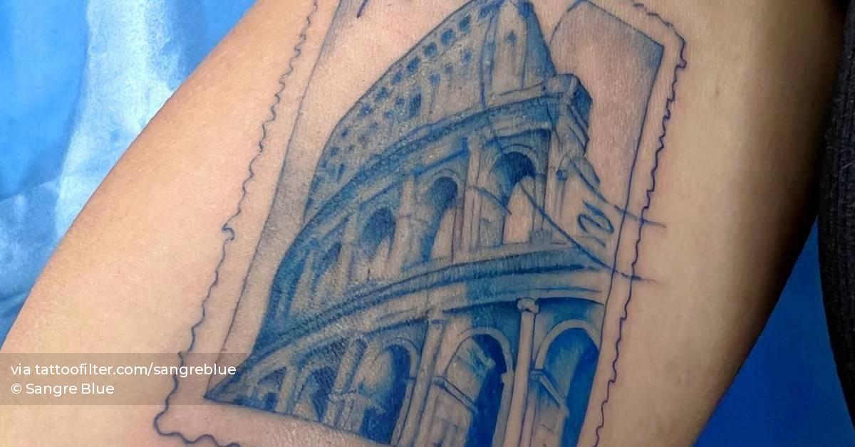 Colosseum stamp tattoo located on the inner arm,