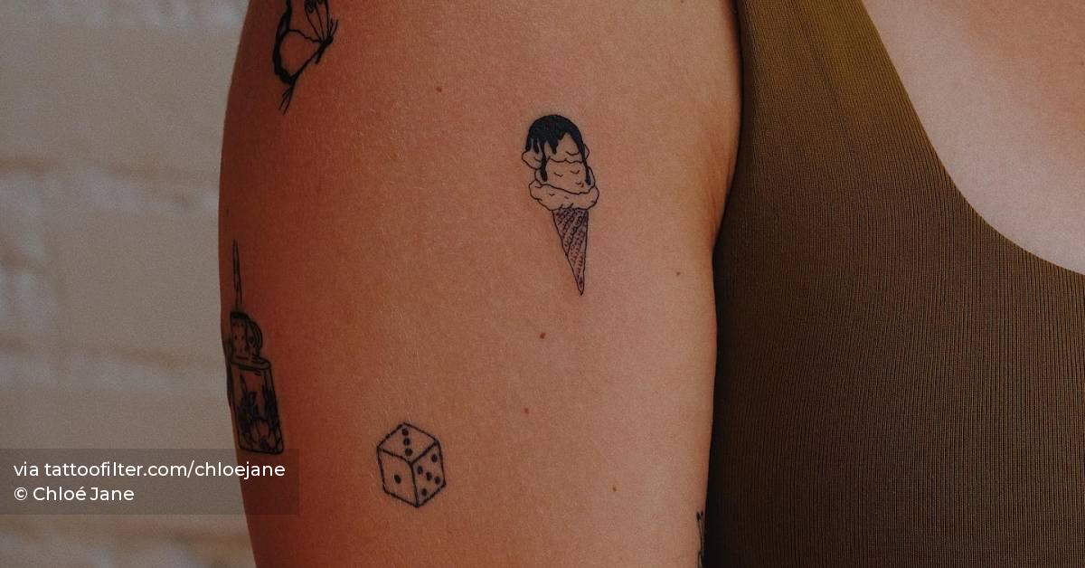 Upper arm composition tattoos, illustrative style.