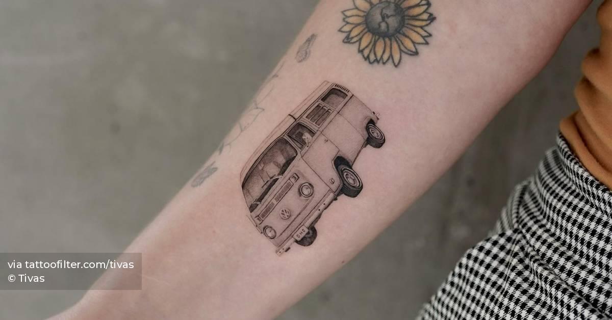Micro-realistic style Volkswagen T2 tattoo located on
