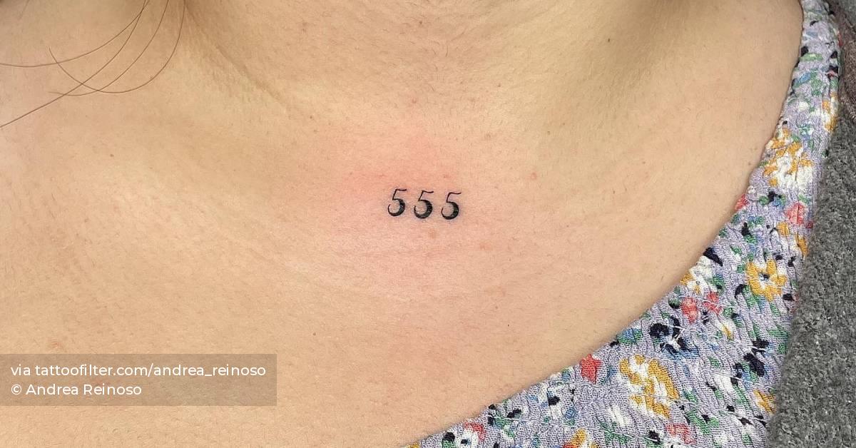 Angel number "555" tattoo located on the collarbone.