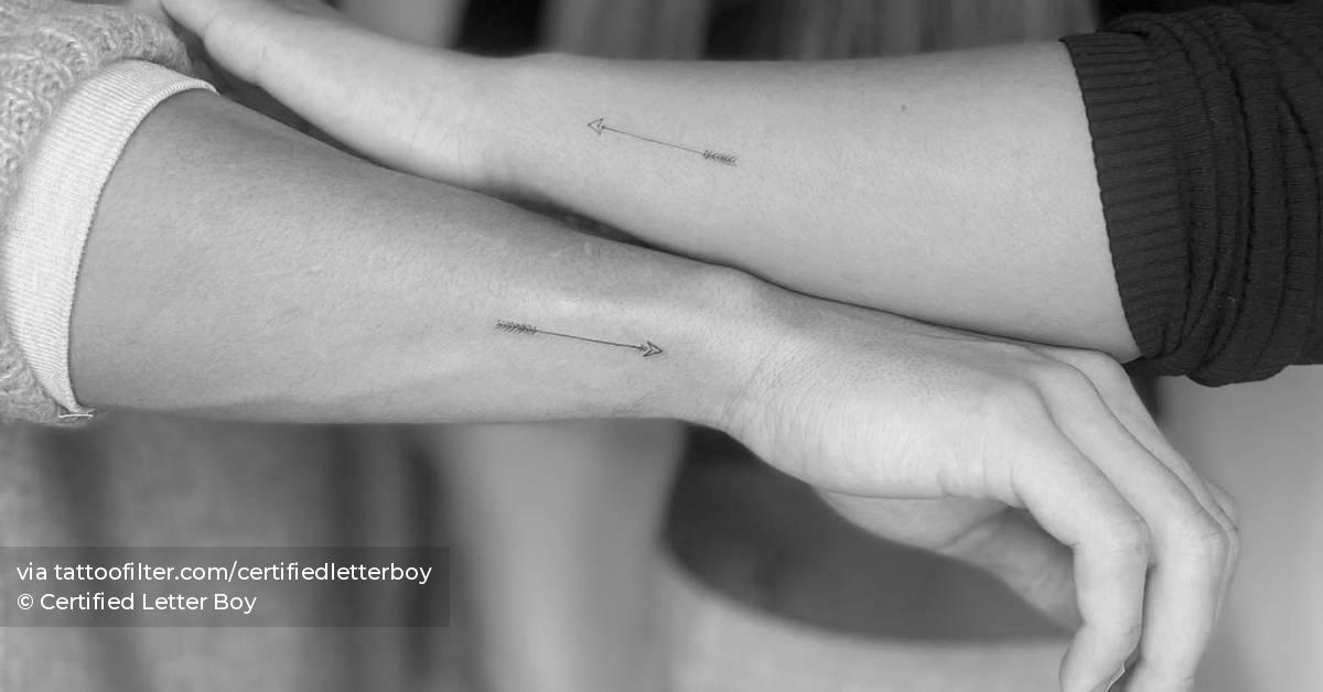 Matching fine line arrow tattoo for Morgan Gibbs-White