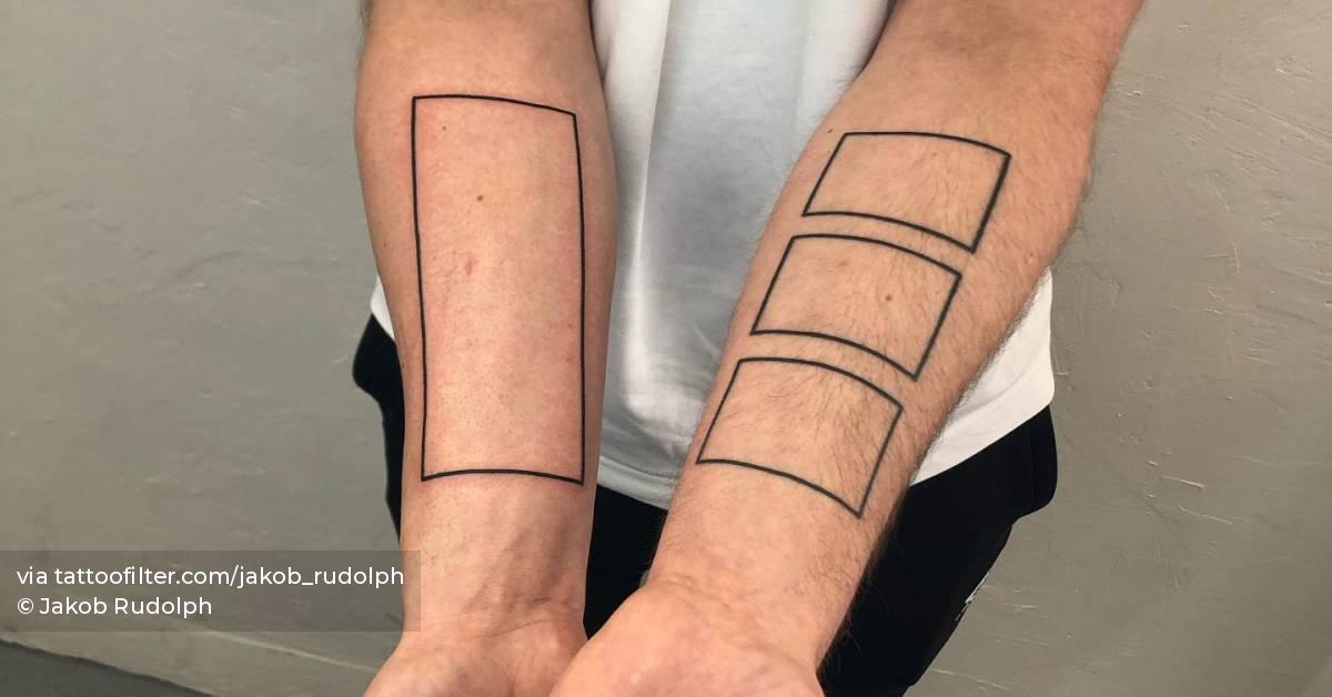 Fresh and healed rectangles tattooed on the inner