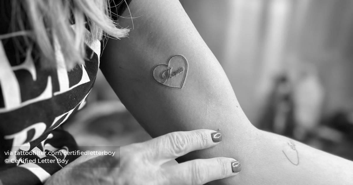 FIne line style heart and banner tattoo located on the