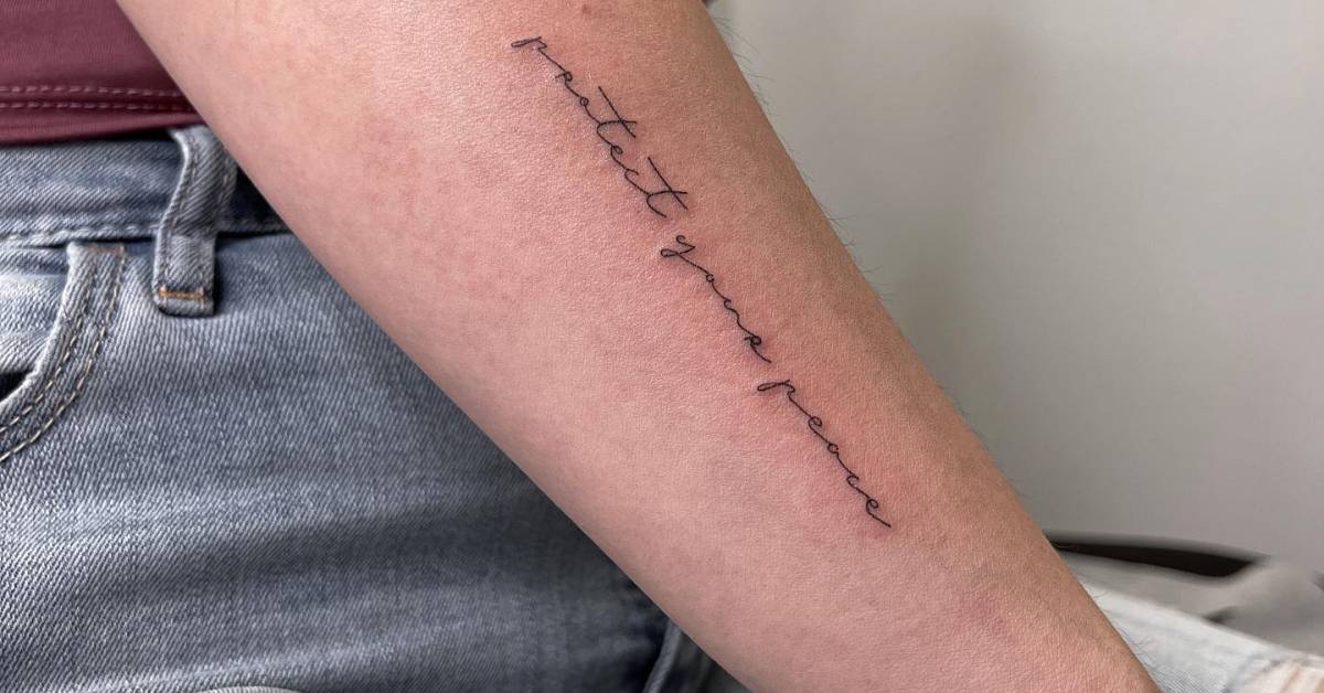 "Protect your peace" lettering tattoo handwritten on