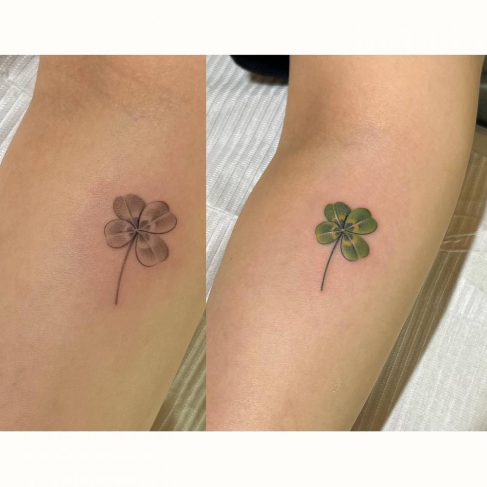 Four Leaf Clover Tattoo Placed On The Inner Forearm 