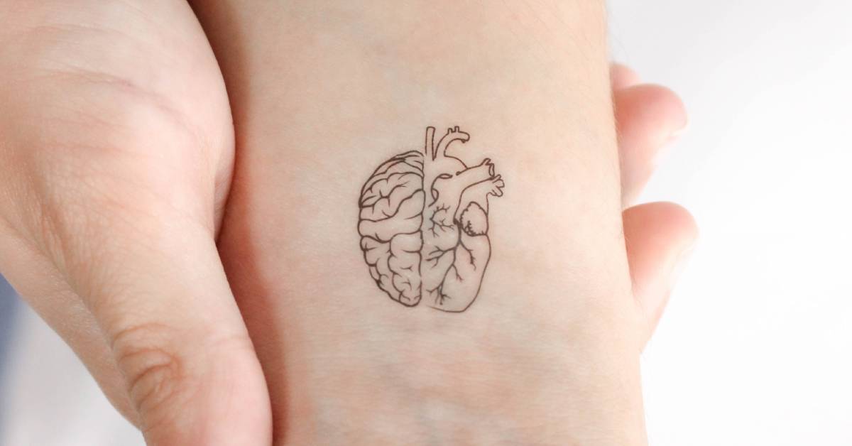 Anatomical heart & brain temporary tattoo done on the