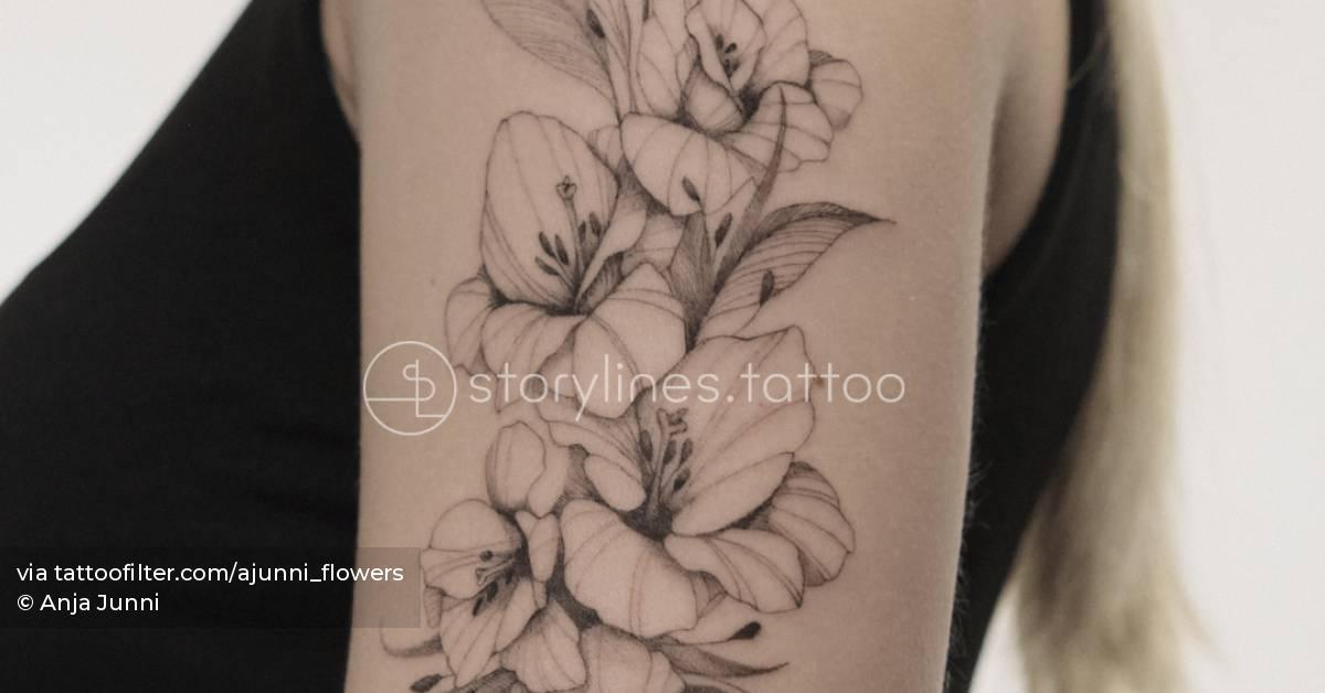 Gladiolus fine line tattoo.