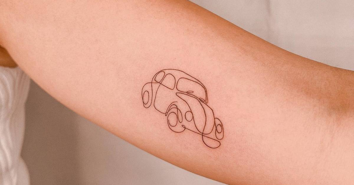 One line Volkswagen Beetle tattoo located on the inner