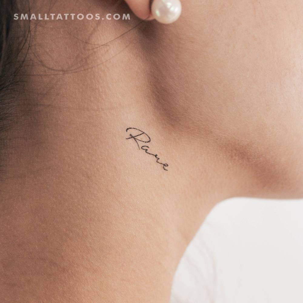Temporary Lettering Tattoo Of The Word rare Located