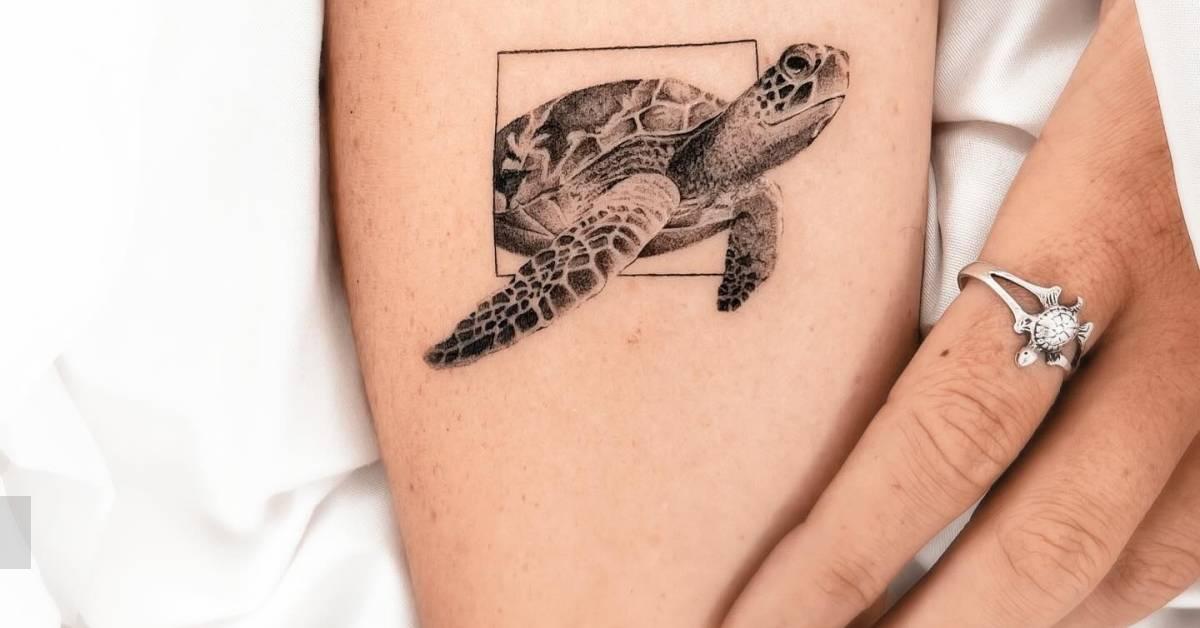 Micro-realistic style turtle tattoo done on the inner