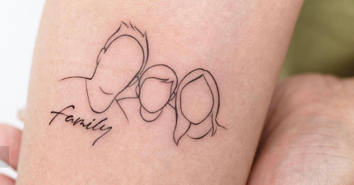 Minimalistic style family portrait tattoo located on