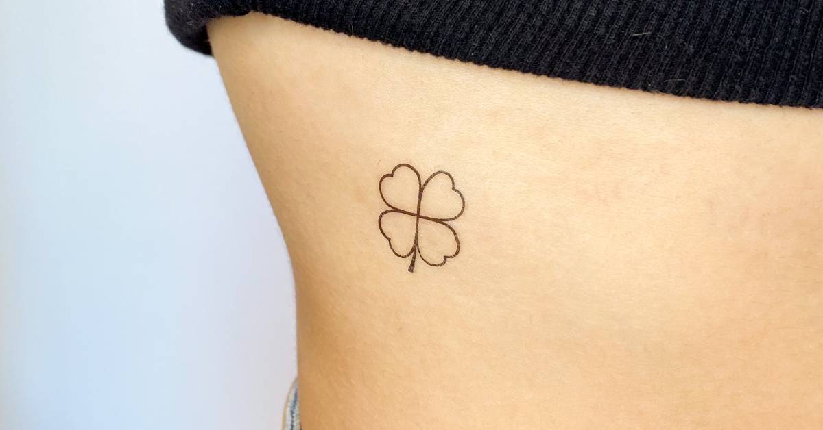 Fine line style four leaf clover temporary tattoo