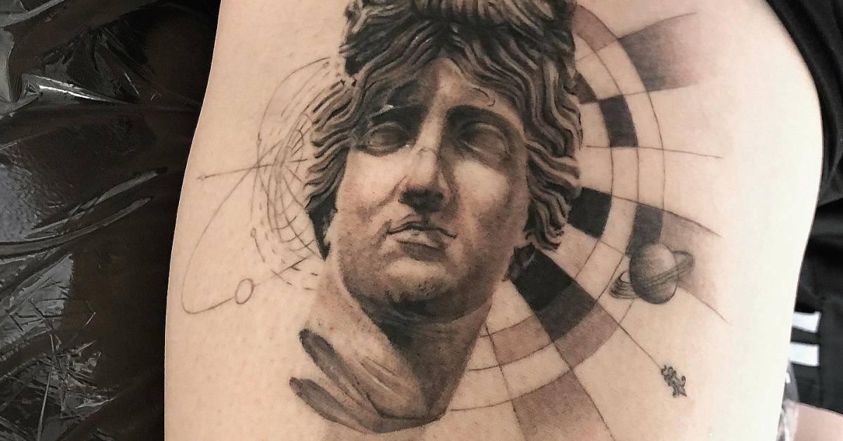 Graphic style Apollo Belvedere tattoo located on the