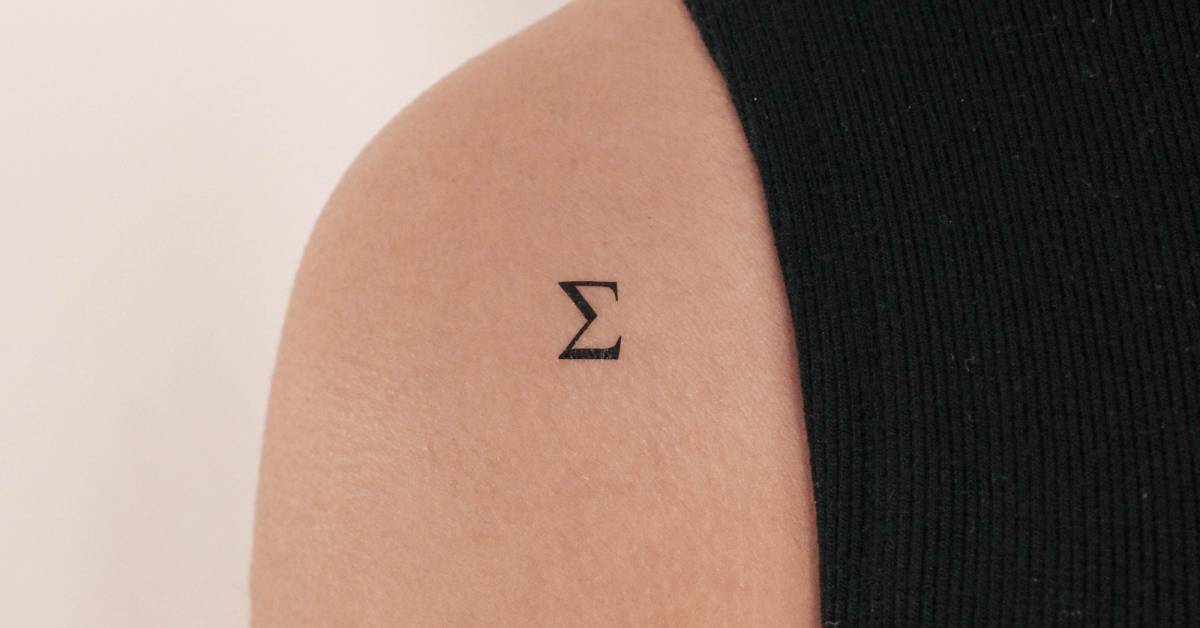 Uppercase Sigma temporary tattoo located on the