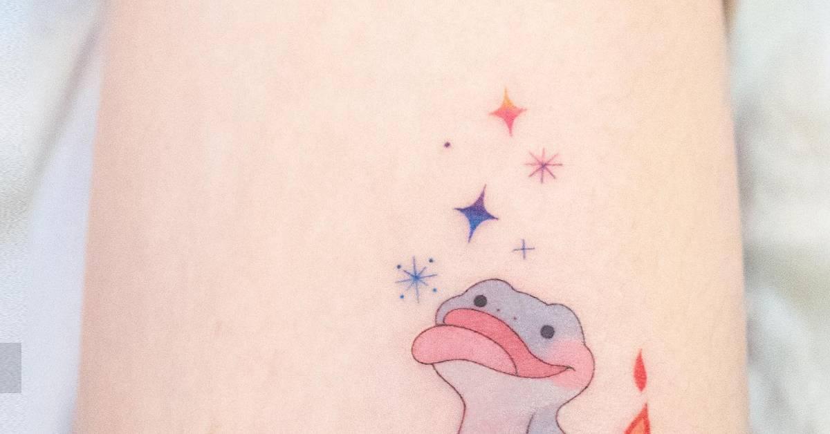 Cartoon style Bruni tattoo located on the inner