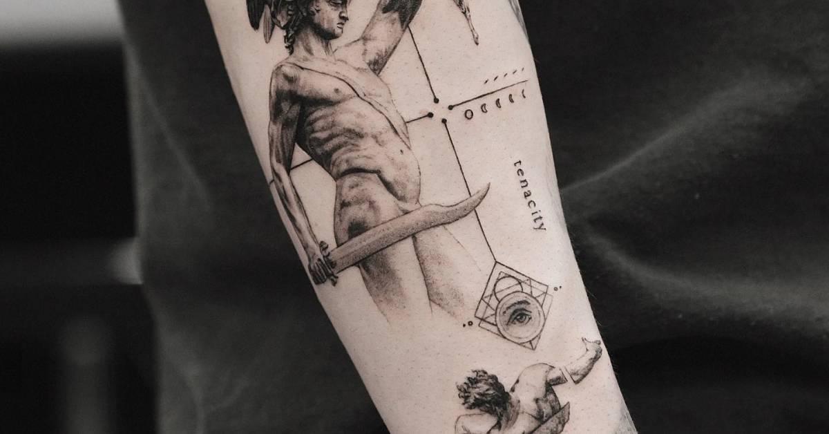 Perseus and Phaeton forearm tattoo, done in