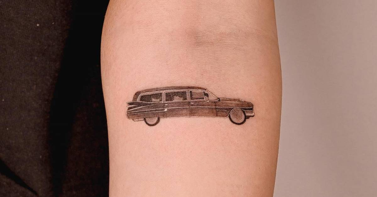 Cadillac tattoo located on the inner forearm,