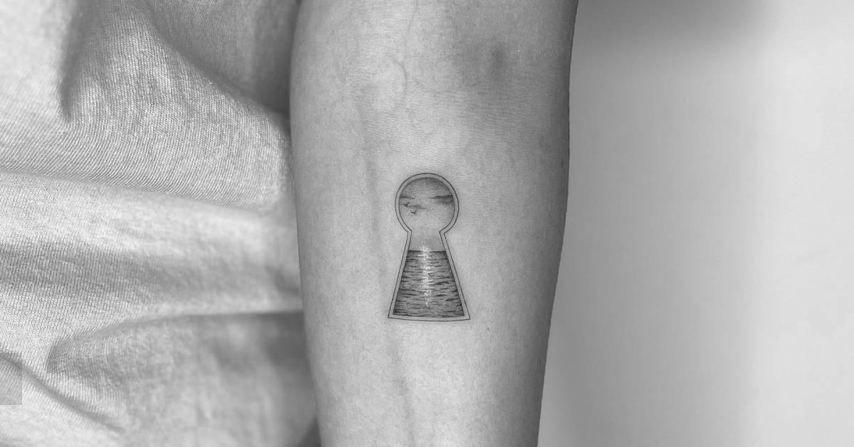 Keyhole sea tattooed on the inner forearm, illustrative