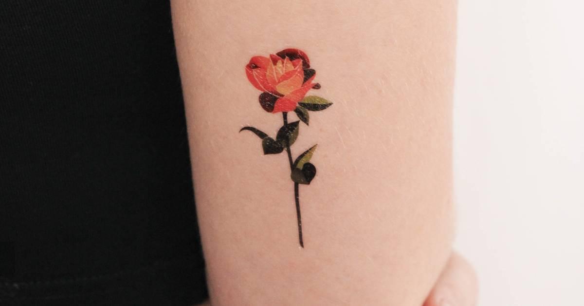 Orange Rose Temporary Tattoo by Zihee