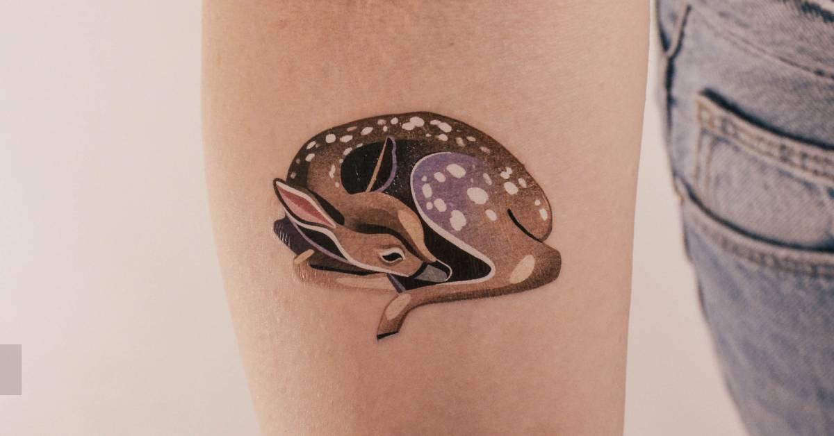 Fawn in watercolor style temporary tattoo by Ann Lilya.