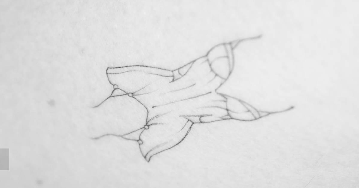 Undergarment tattoo located on the inner arm, fine line