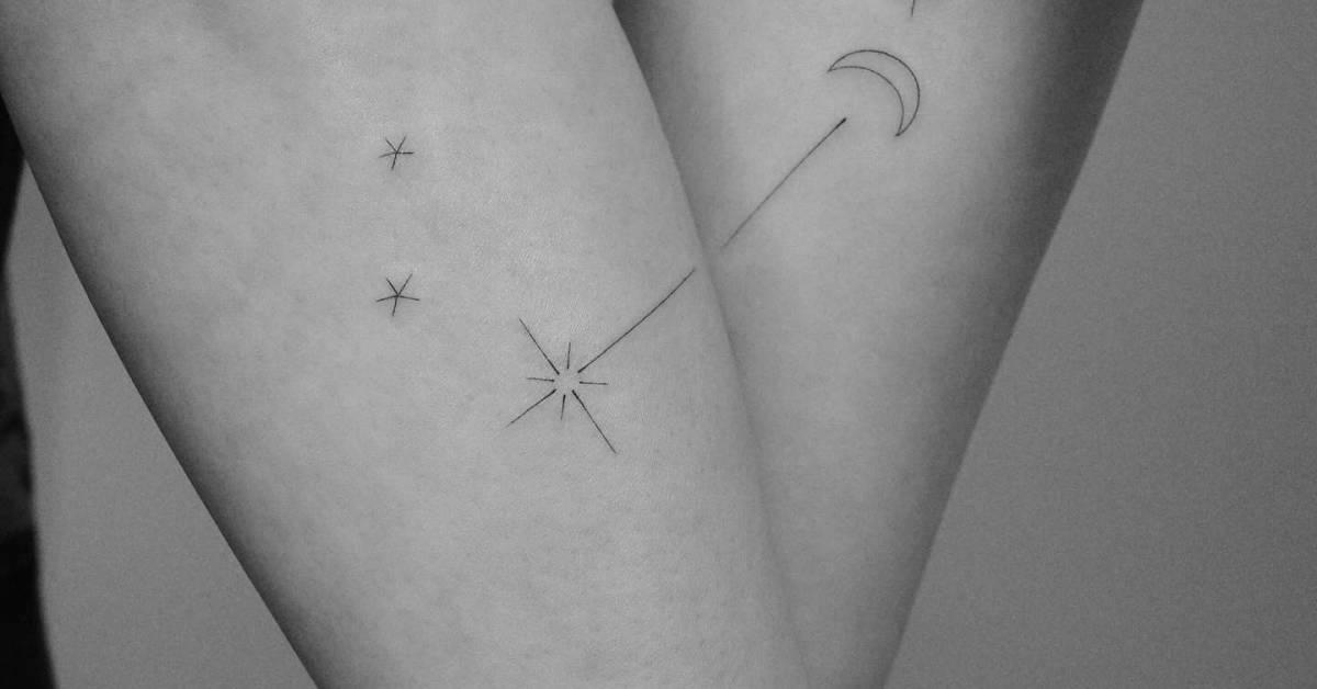 Matching star and moon tattoo for best friends.