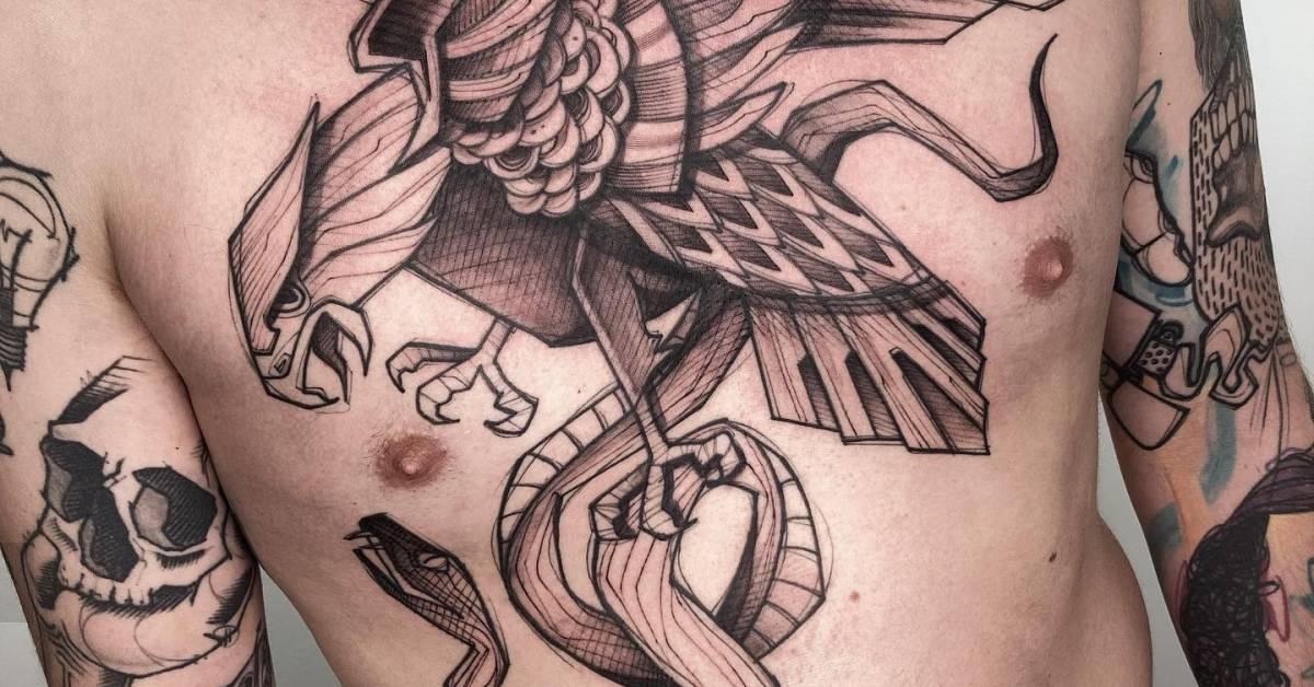 Sketch work style battle royale tattoo placed on the