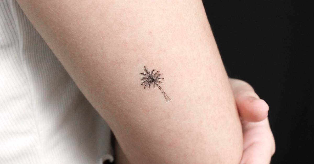 Fine line palm tree temporary tattoo located on the