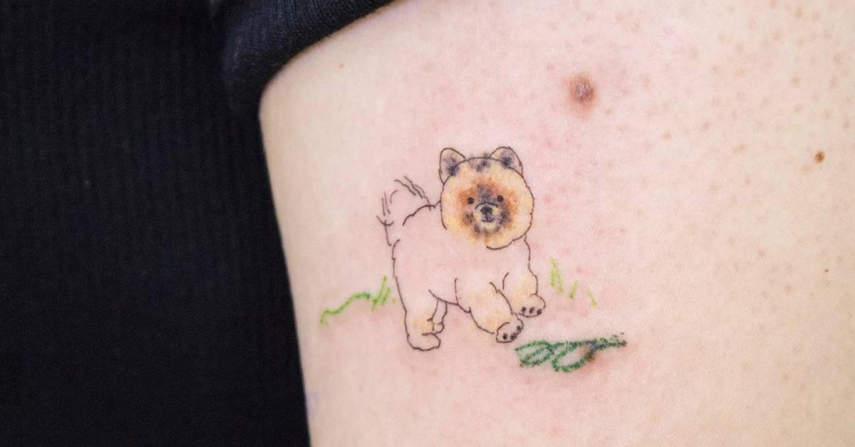 Illustrative style Shiba Inu tattoo located on the