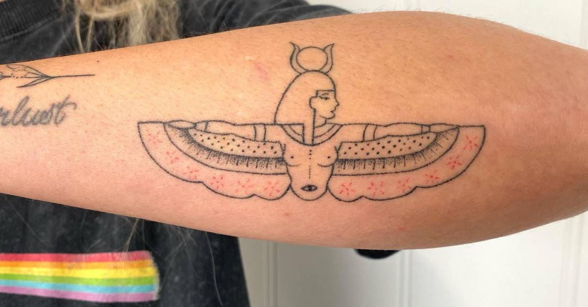 Hand poked Isis tattoo placed on the forearm.