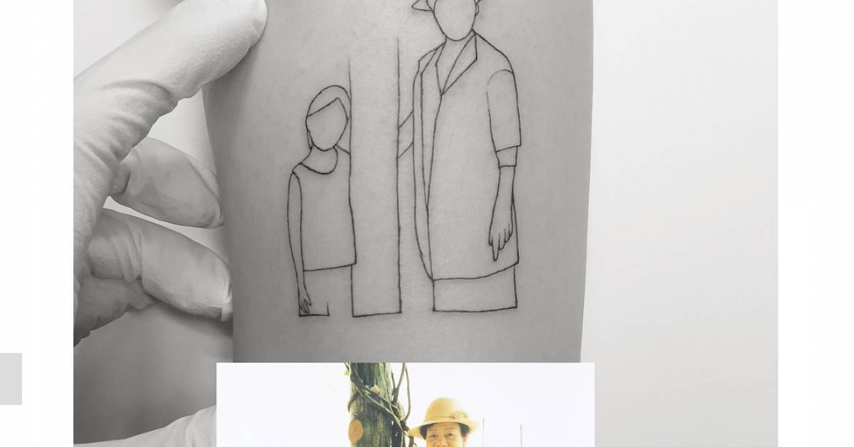 Fine line style family portrait tattoo done on the