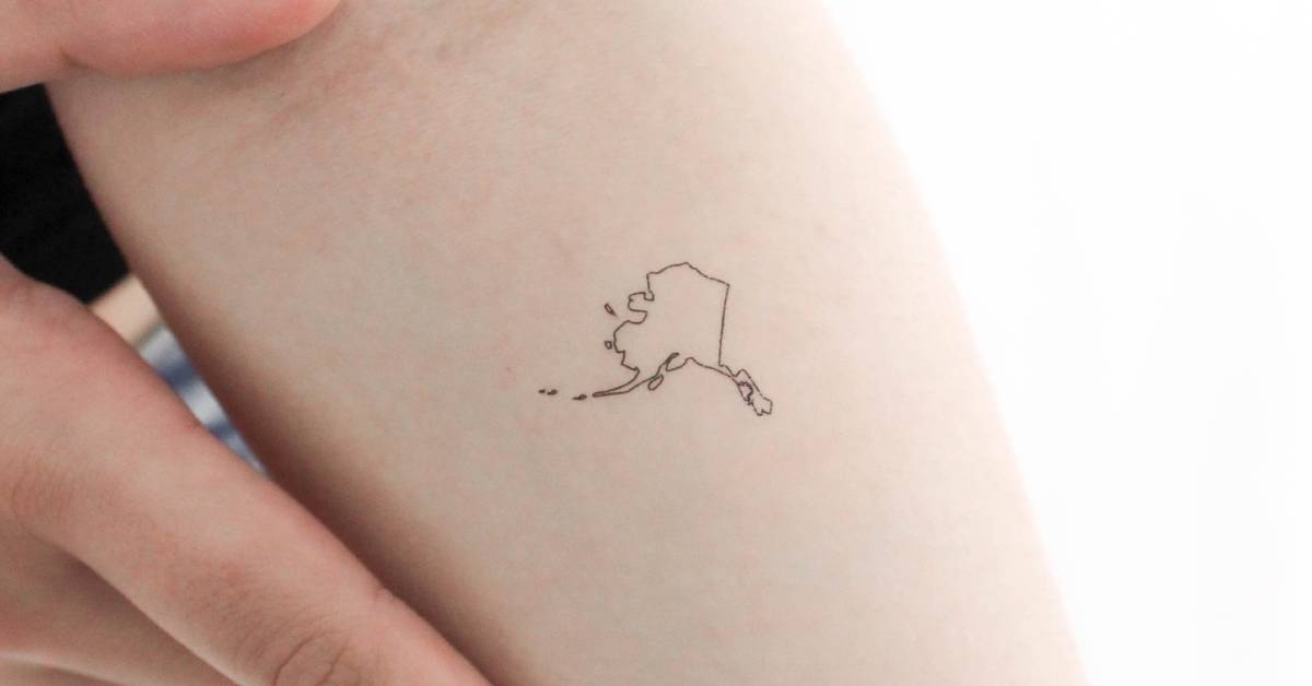 Fine line style Alaska map outline temporary tattoo
