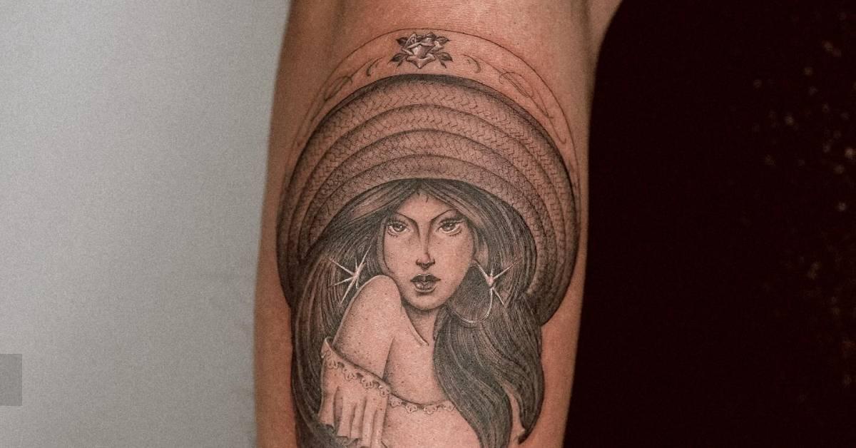 Charra portrait tattoo located on the forearm,