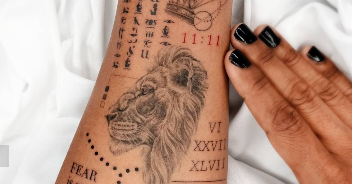 Graphic style forearm composition tattoo.