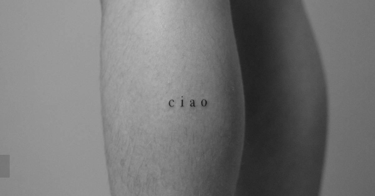 Tattoo of the word "ciao" located on then calf.
