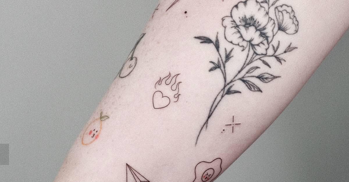 Fine line style forearm composition tattoos.