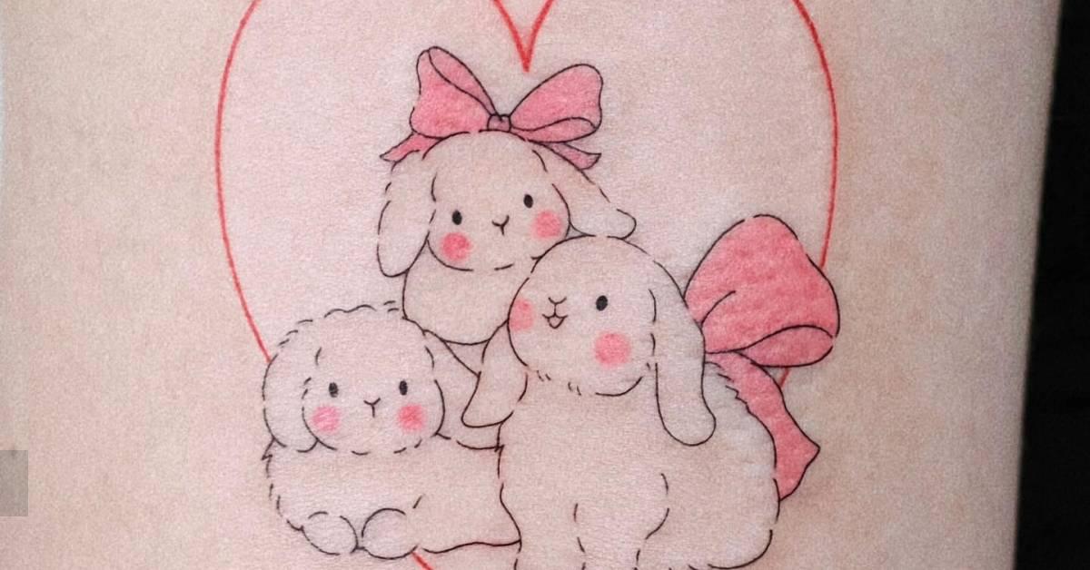 Cute rabbits tattooed on the tricep, illustrative