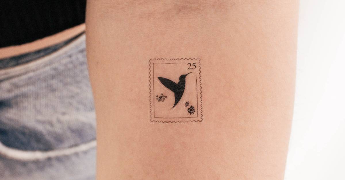 Hummingbird stamp temporary tattoo located on the inner