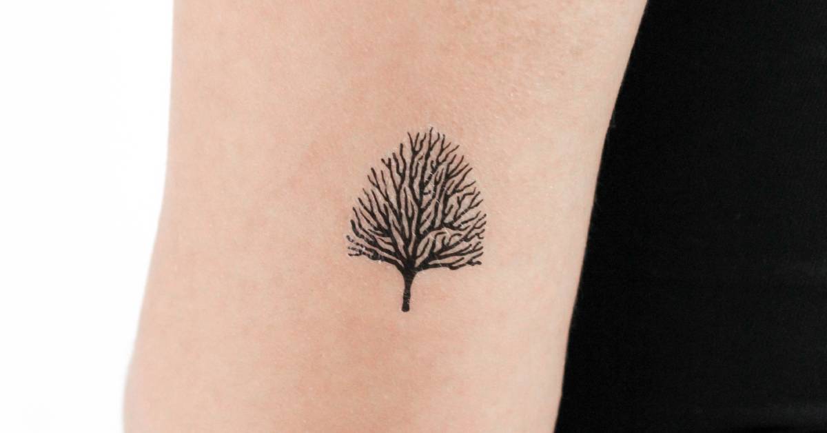 Leafless tree temporary tattoo located on the tricep.