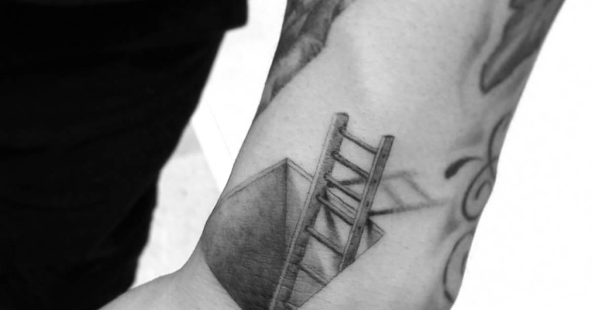 Micro-realistic style ladder and hole tattoo located on