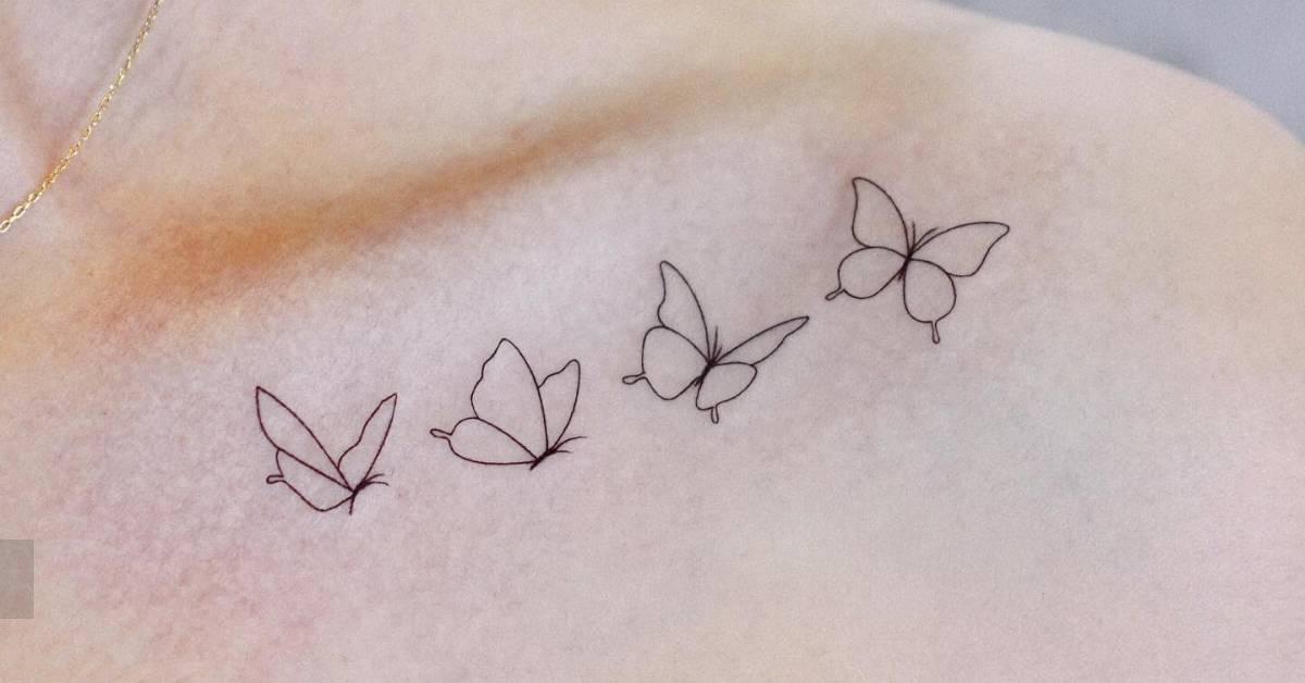 Butterflies tattoo in fine line style placed on the